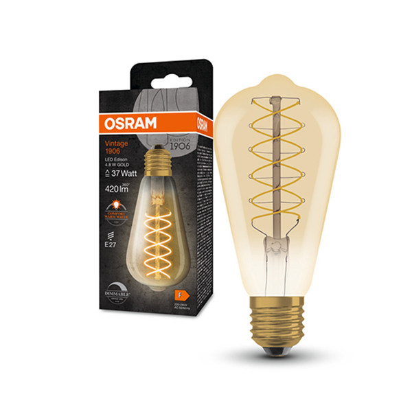 Osram LED lamp E27 | Edison ST64 | Vintage 1906 Spiral | Goud | 2200K | Dimbaar 4.8W (37W) Osram ...